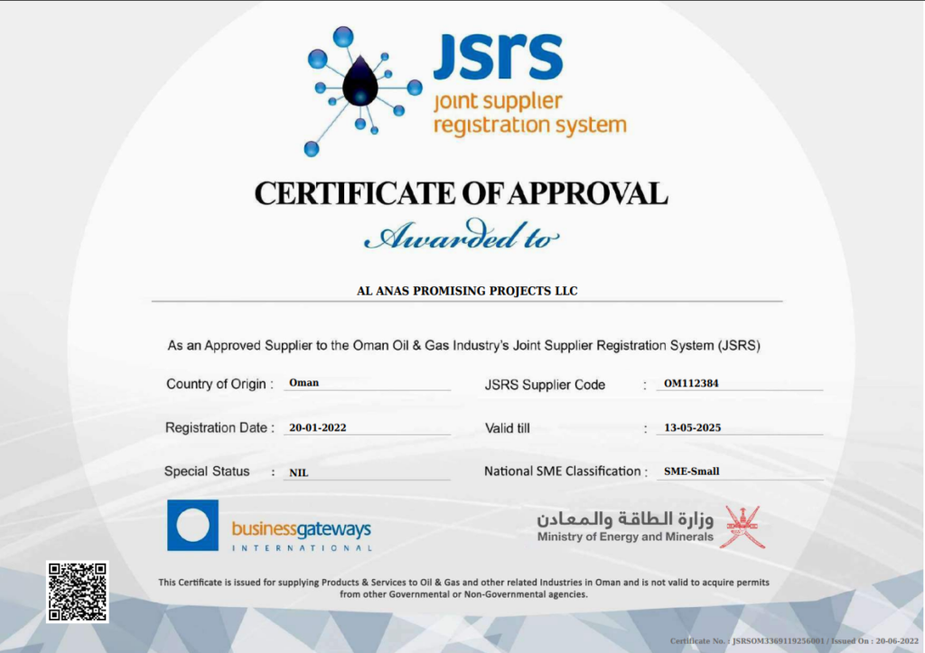 Certificates – AL ANAS Promising Projects LLC.